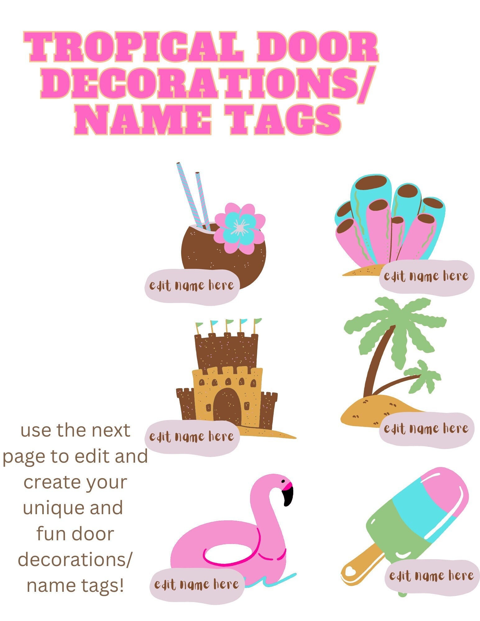Tropical RA Door Decorations & Classroom Name Tag Customizable Designs ...