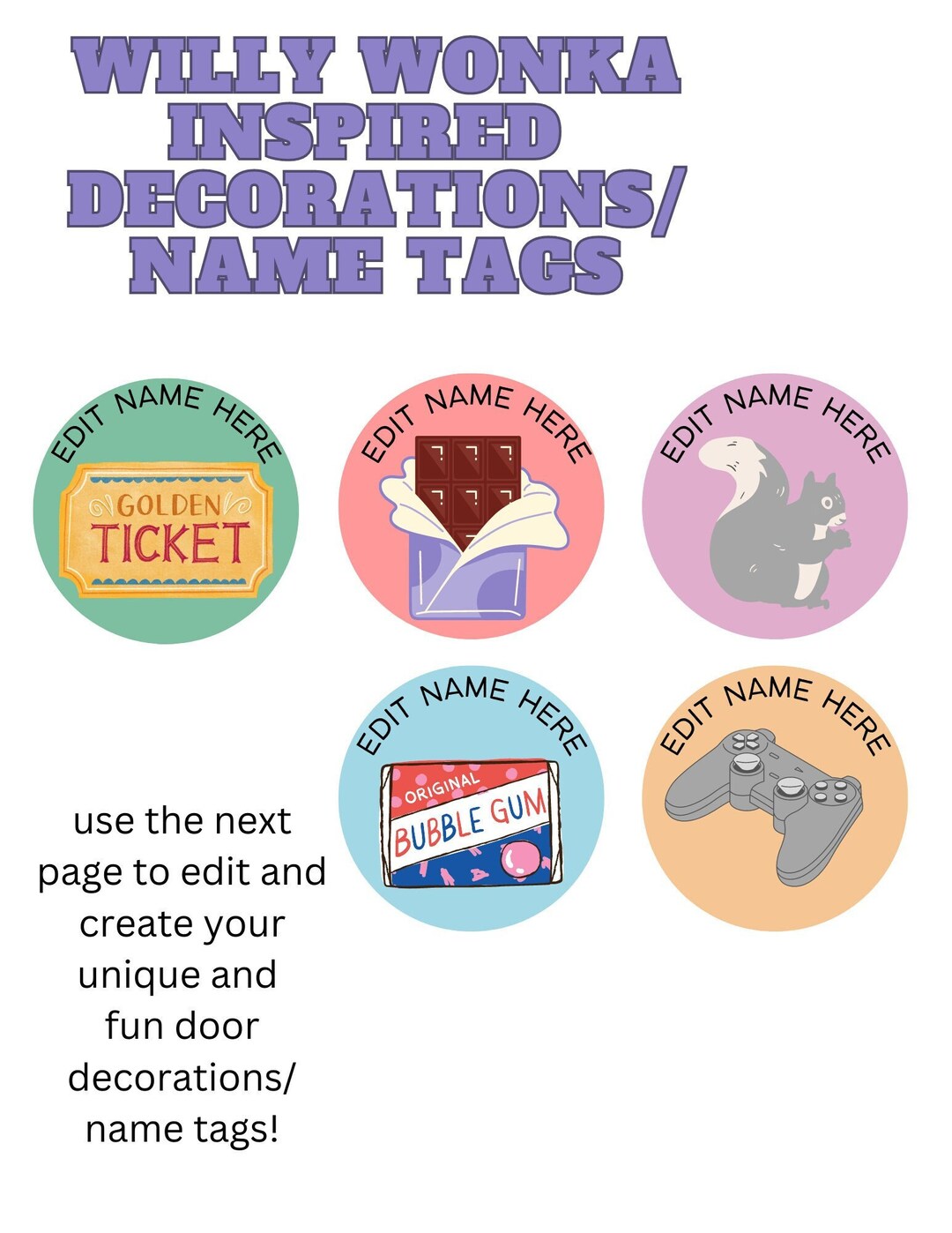 Willy Wonka RA Door Decoration & Classroom Name Tag Customizable Design ...