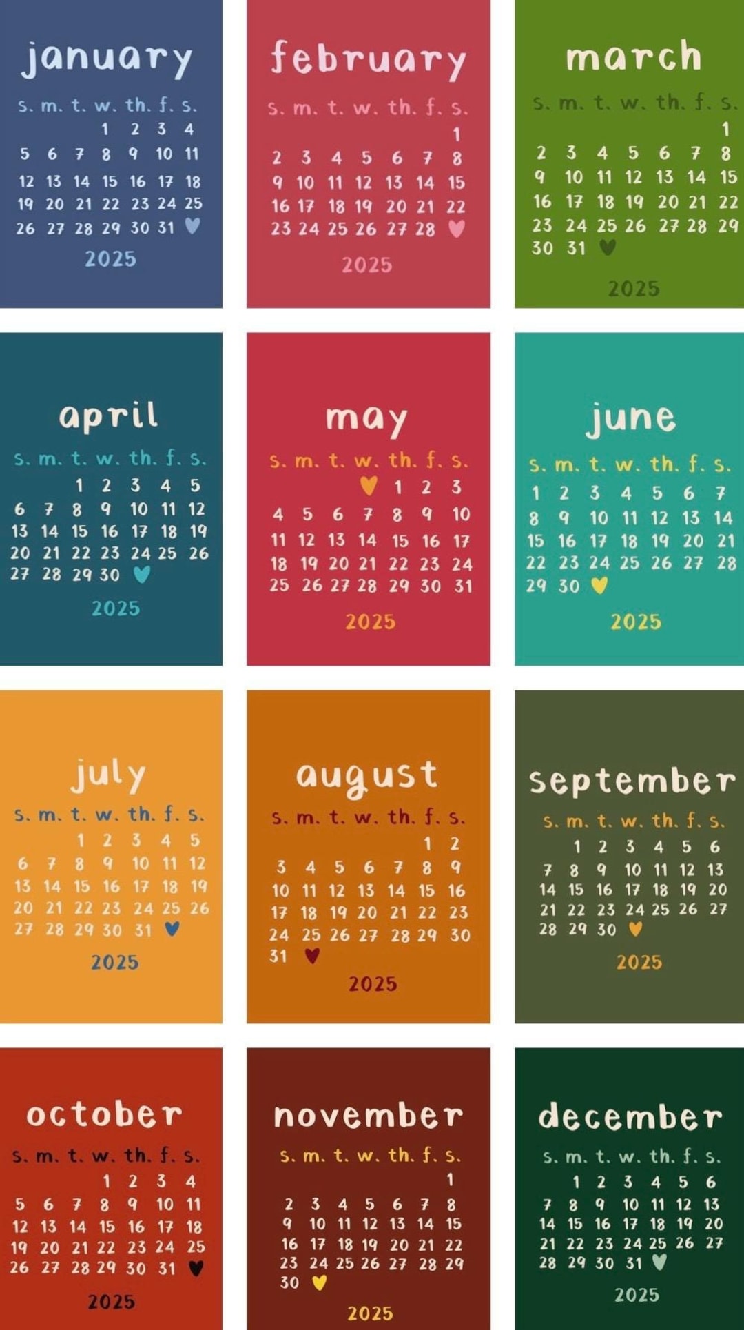 Digital Download Dark Color Calendar 2025 | Jan-dec Planner | Printable ...