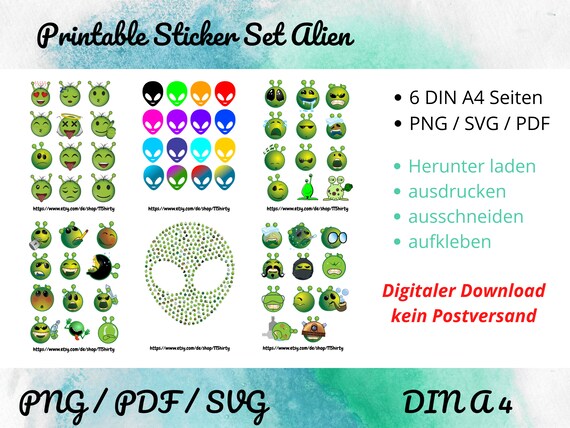 Printable Sticker Set Alien - Etsy