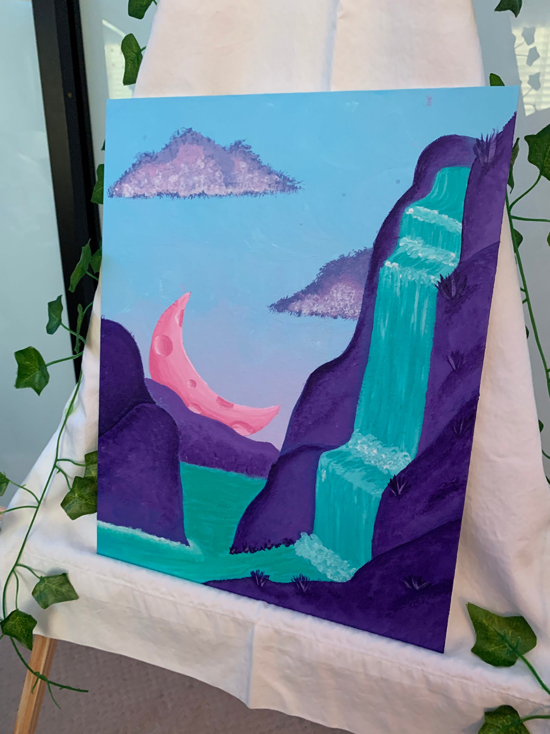 Moon Setting Behind Waterfalls Wall Art - Etsy