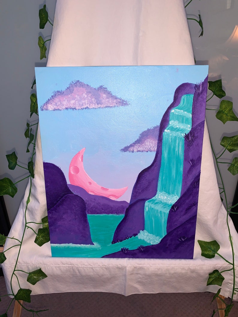 Moon Setting Behind Waterfalls Wall Art - Etsy