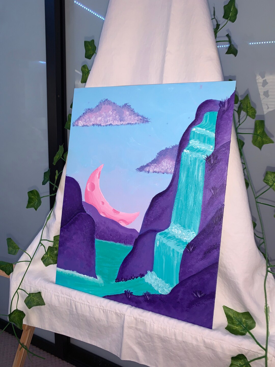 Moon Setting Behind Waterfalls Wall Art - Etsy