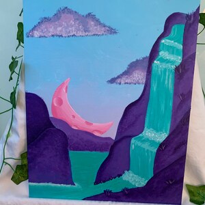 Moon Setting Behind Waterfalls Wall Art - Etsy