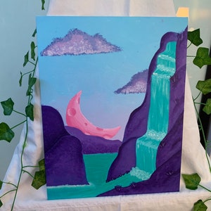Moon Setting Behind Waterfalls Wall Art - Etsy