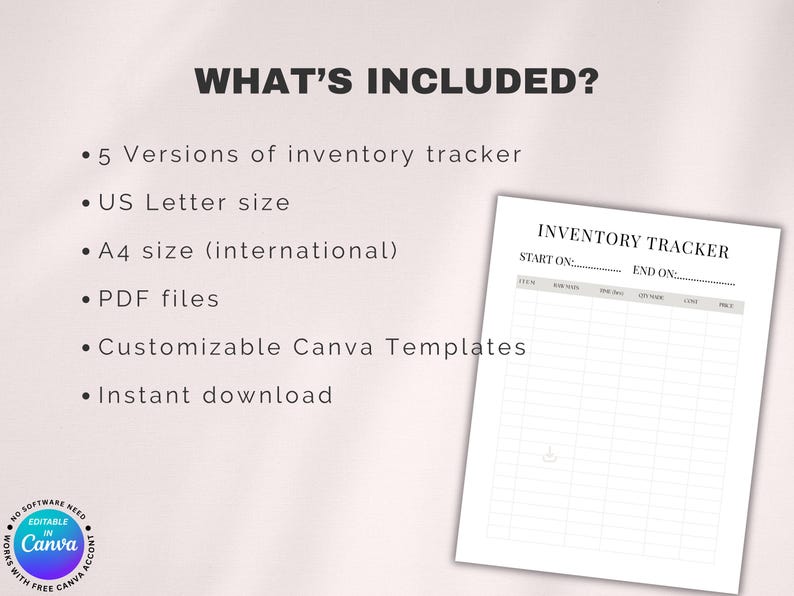 Printable Inventory Tracker, Storage List Template, Product and Supply Custom Logging, Editable ...