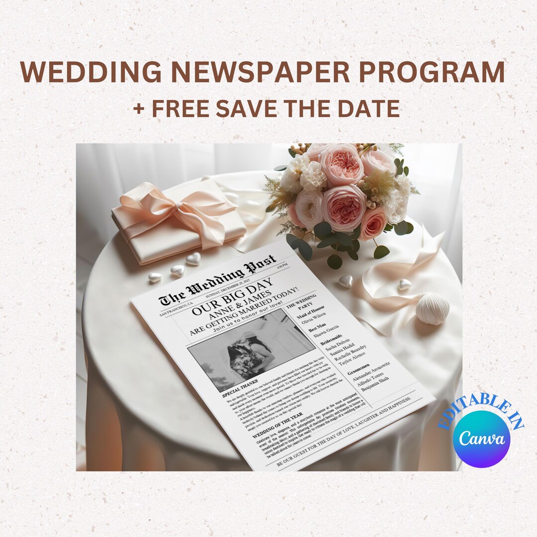 Newspaper Wedding Program Template, Editable Wedding Newspaper Program ...