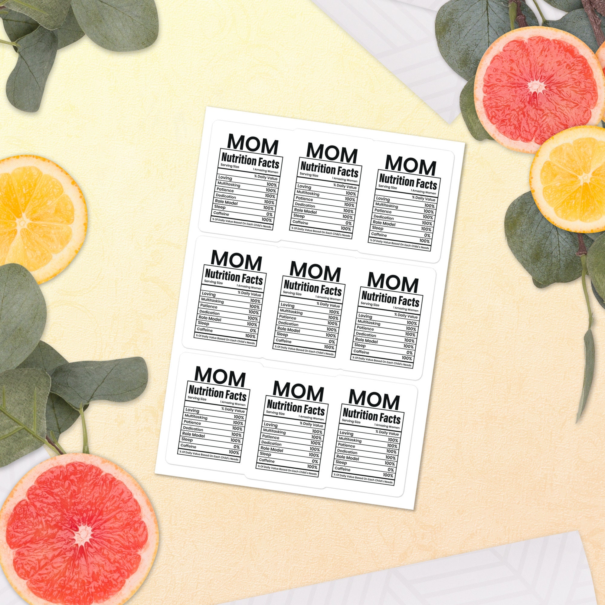 Mom Nutrition Facts Sticker Sheet Funny Mother's Day Birthday Gift Idea ...
