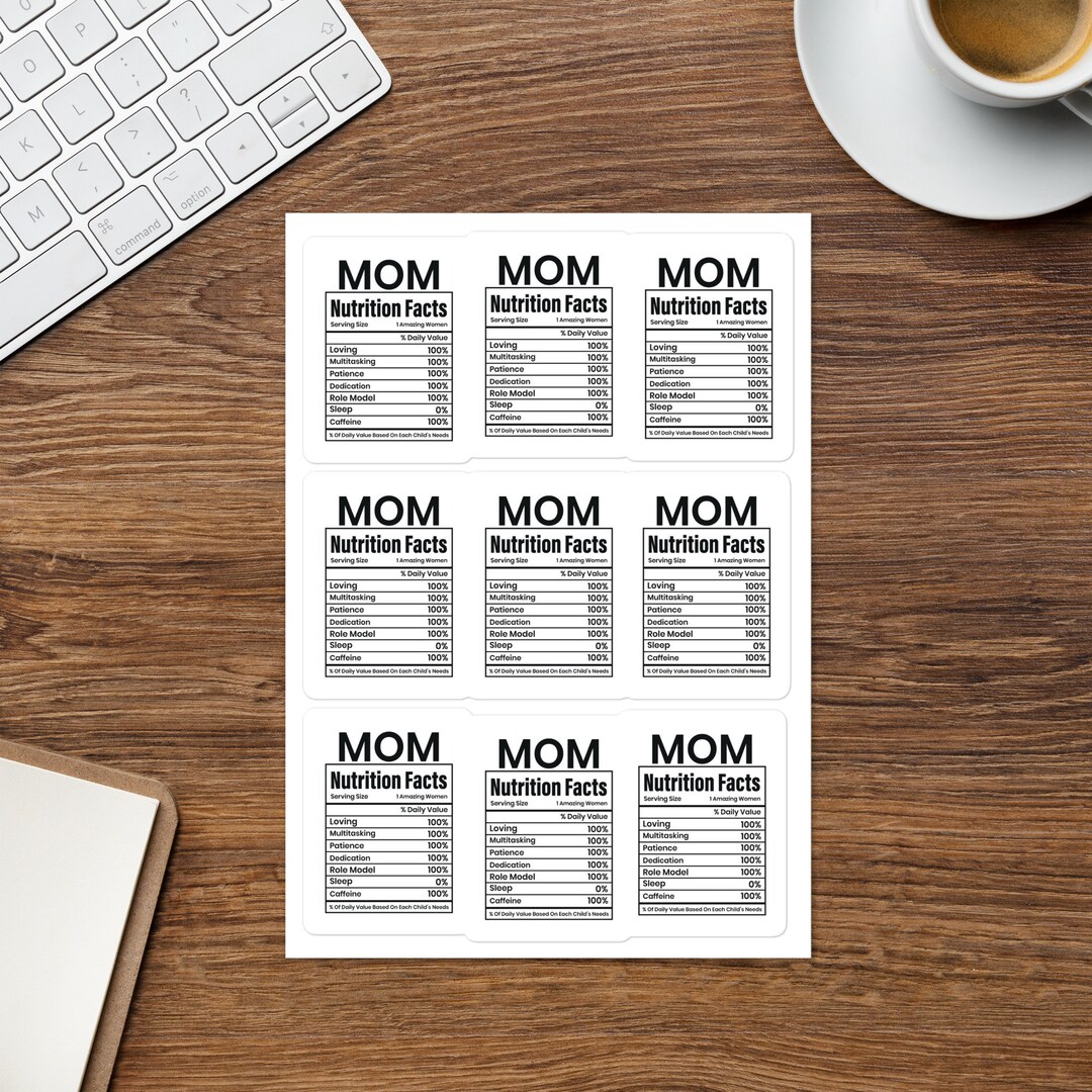 Mom Nutrition Facts Sticker Sheet Funny Mother's Day Birthday Gift Idea ...