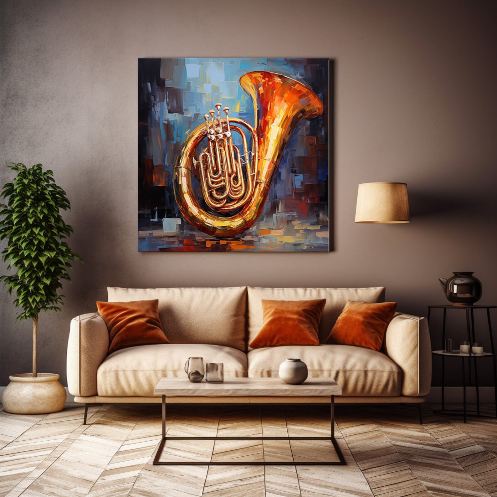 Tuba Music Colourful Painting Style Canvas Print, Musical Instrument ...