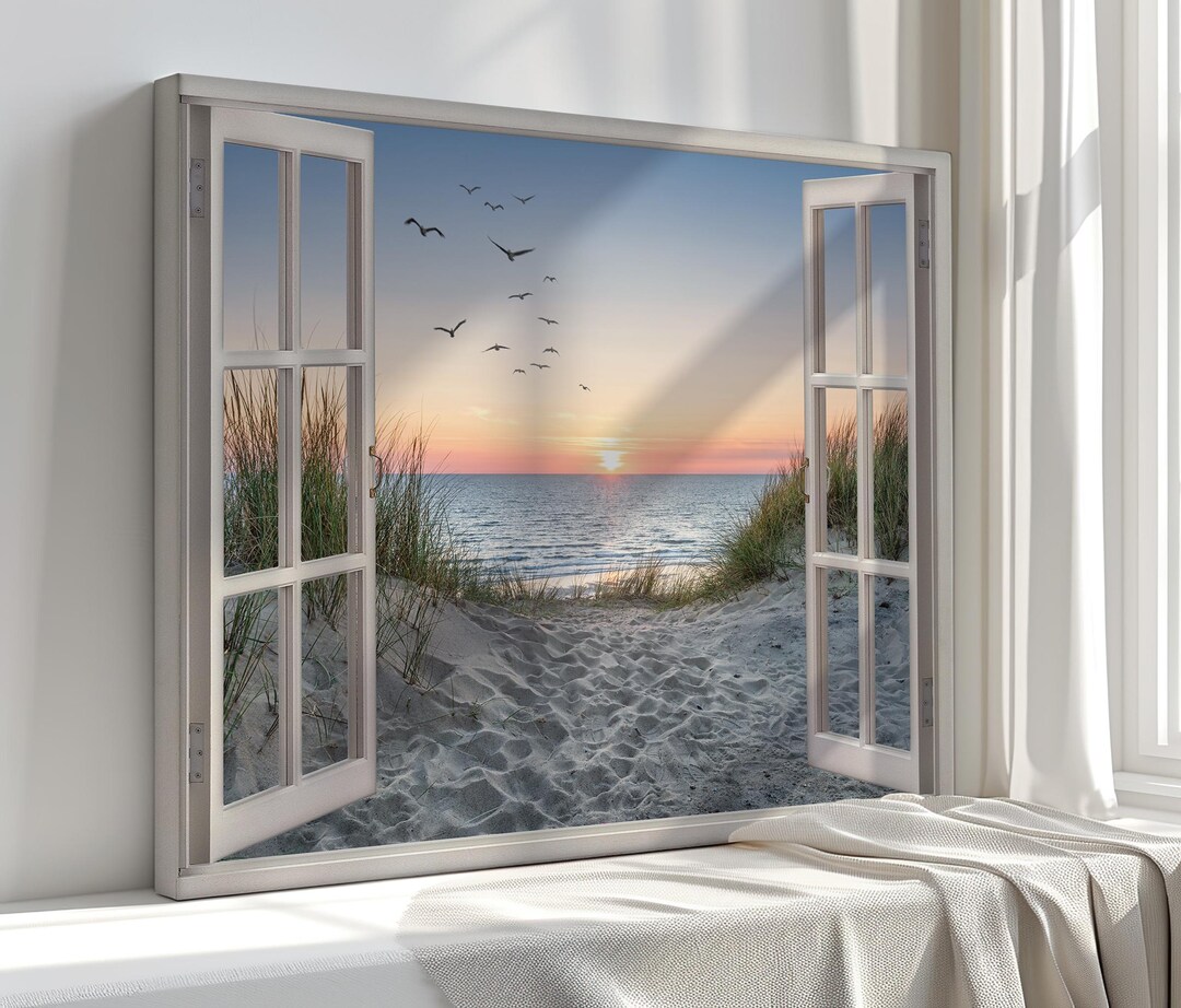 Dunes at Sunset Beach Canvas Print Wall Art, Seascape Scenery, Nature ...