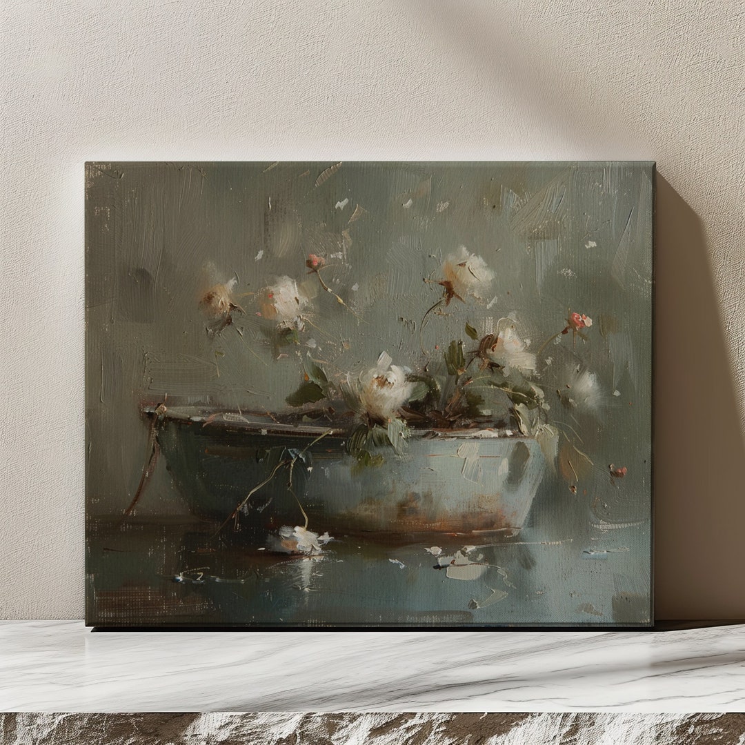 Roses in the Tub Canvas Print, Landscape Wall Art, Elegant Home Decor ...
