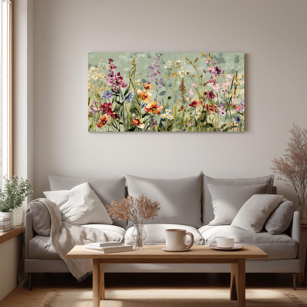 Wildflower Field, Colourful Canvas Wall Art Print – Elegant Handmade ...