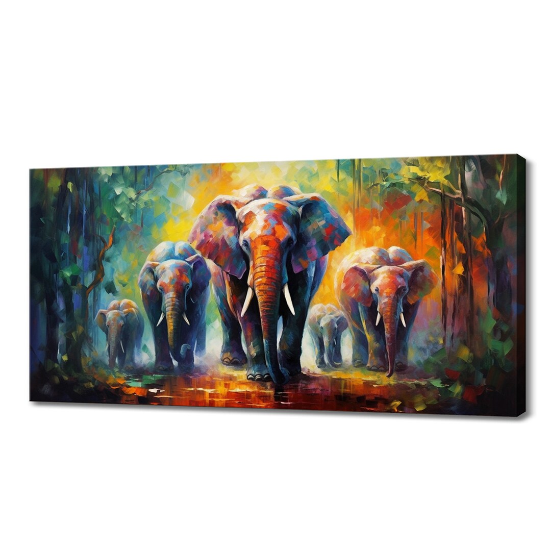 Elephants Art Print | Colourful Animals Canvas Picture | Wild Life ...