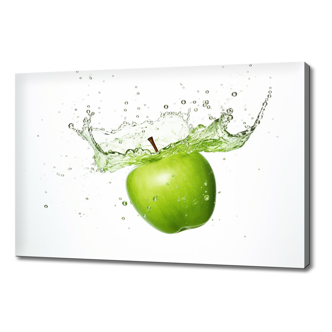 Green Apple Fruit Splash in Water Canvas Print | Bright Colourful ...