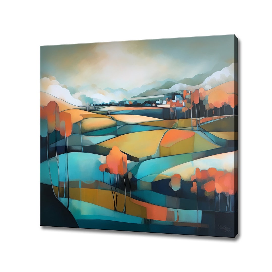 Colourful Abstract Landscape Fields Oil Painting Style Canvas Print ...