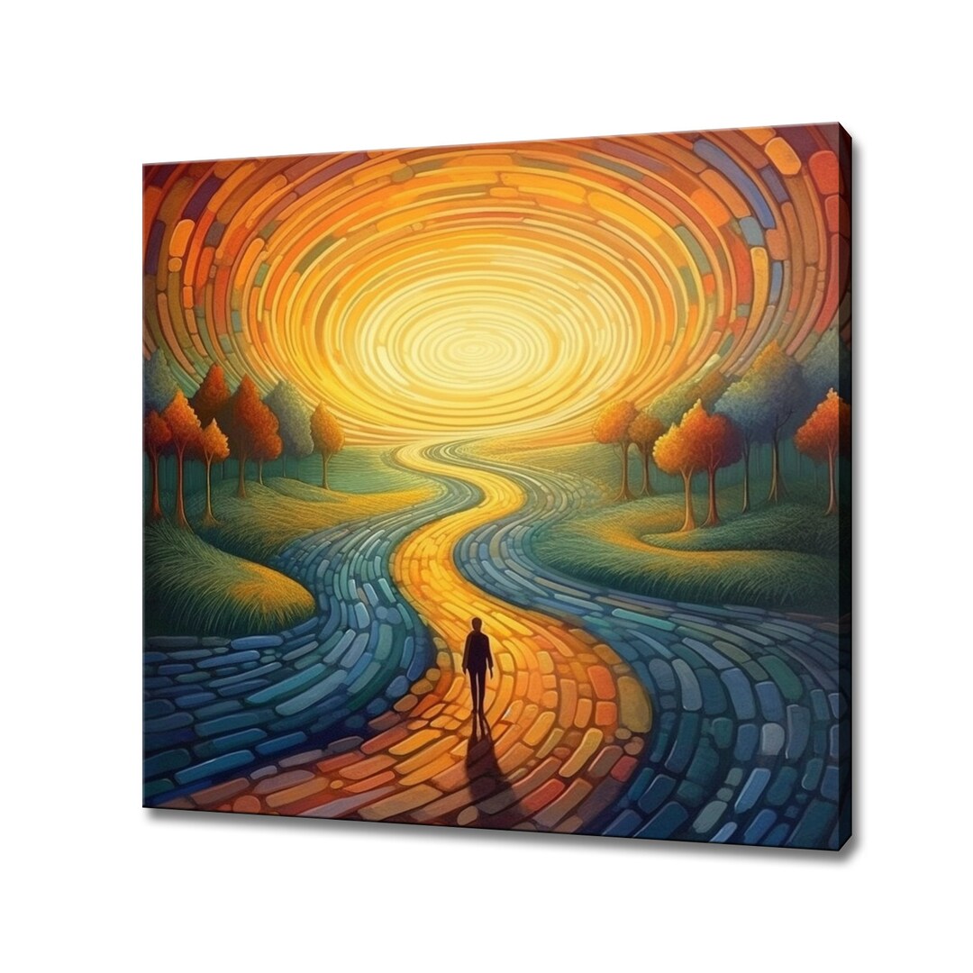 Abstract Psychedelic Realism Walk Towards Sunset Canvas Print, Surreal ...