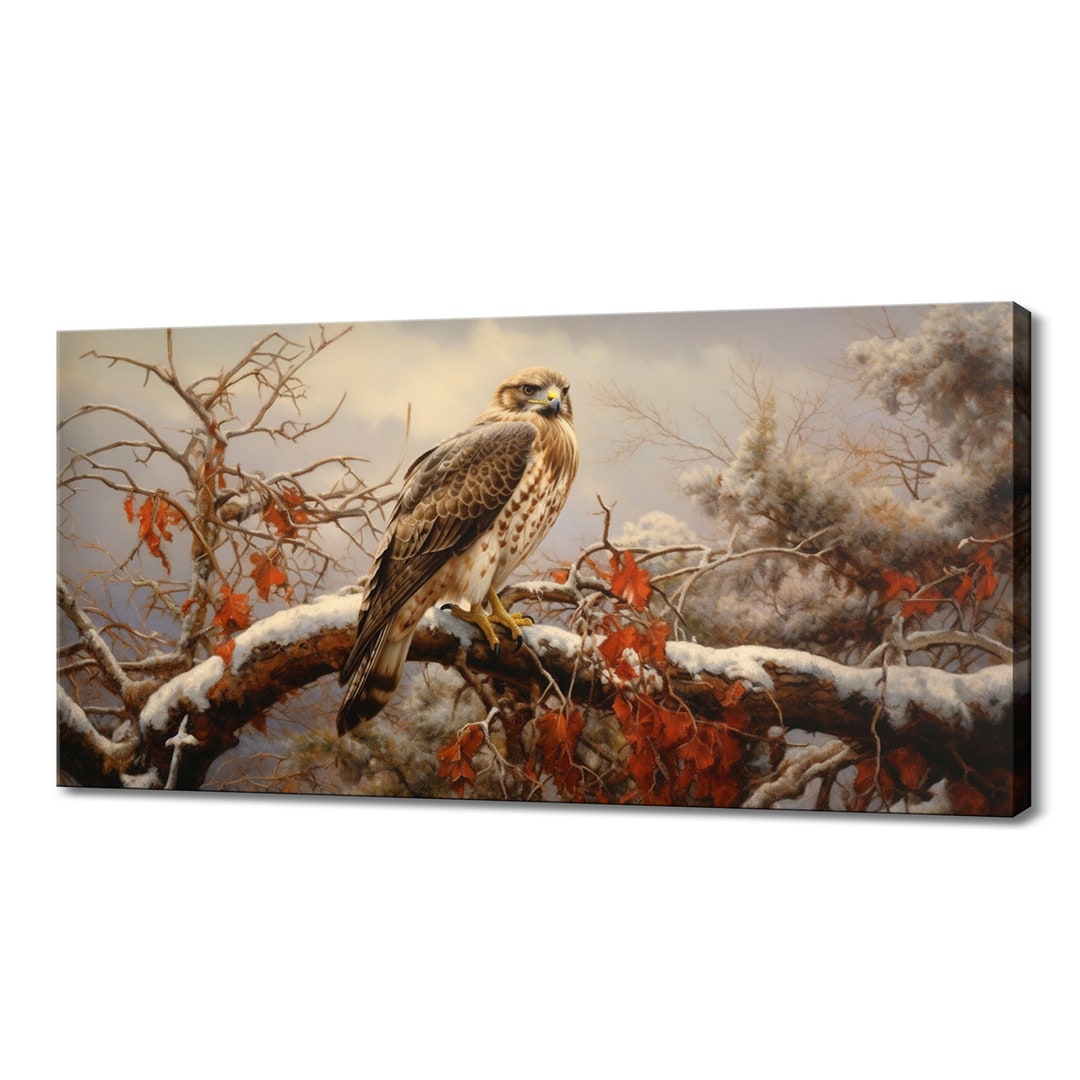 Majestic Hawk Bird on Tree Branch Canvas Print Art | Gift for Hawk ...