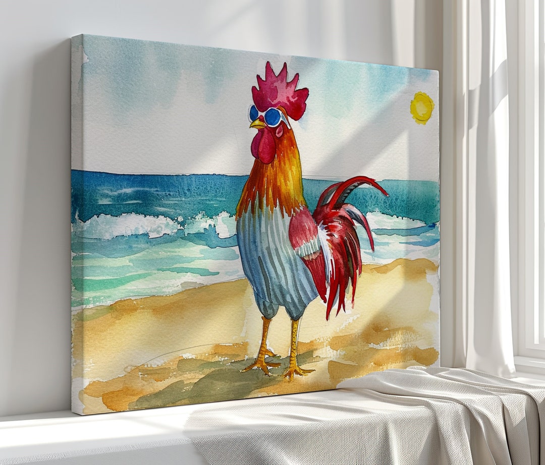 A Rooster at the Beach Canvas Print, Landscape Wall Art, Elegant Home ...