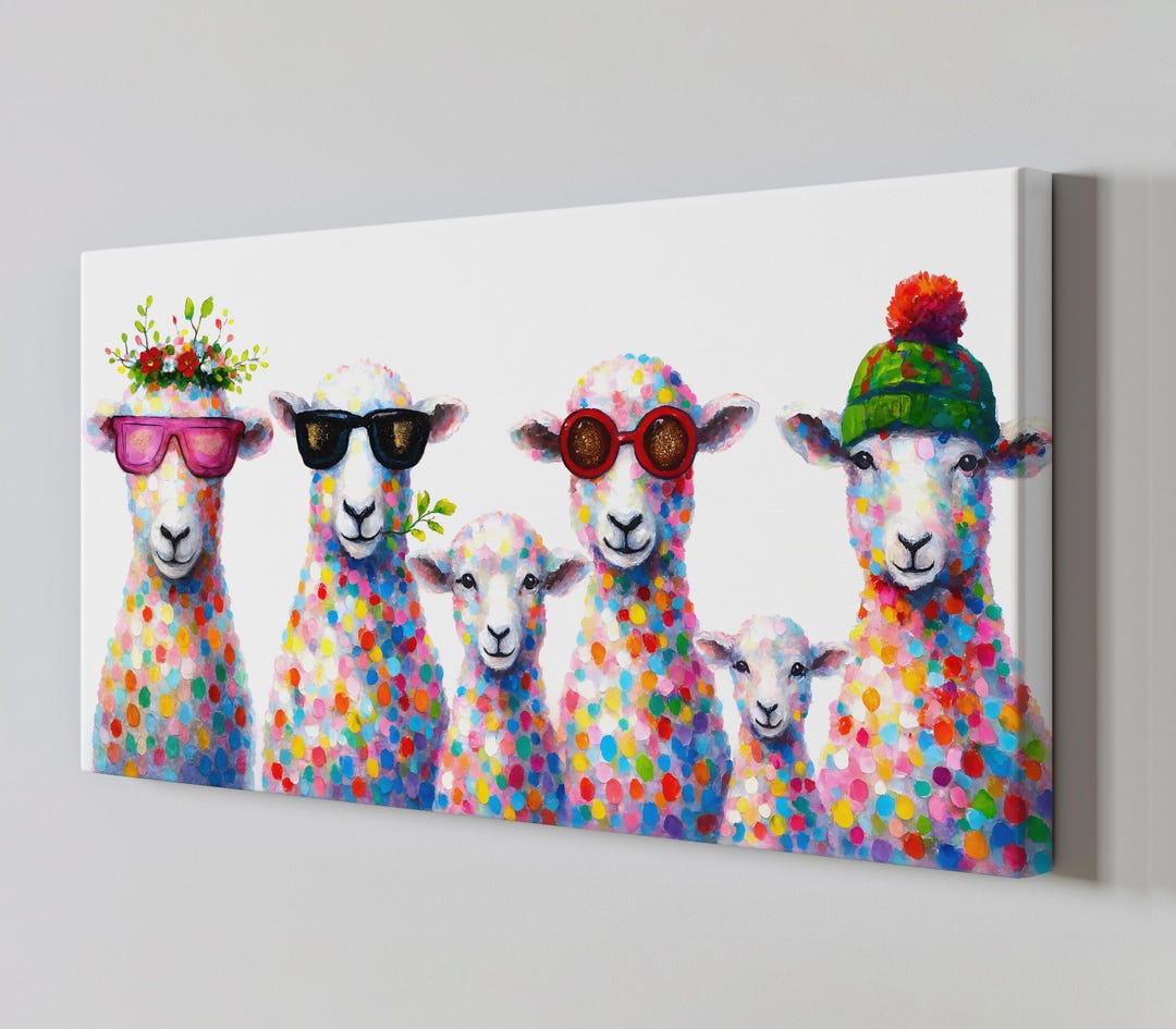 Family of Funky Sheep Canvas Wall Art Print – Colourful Handmade Home ...