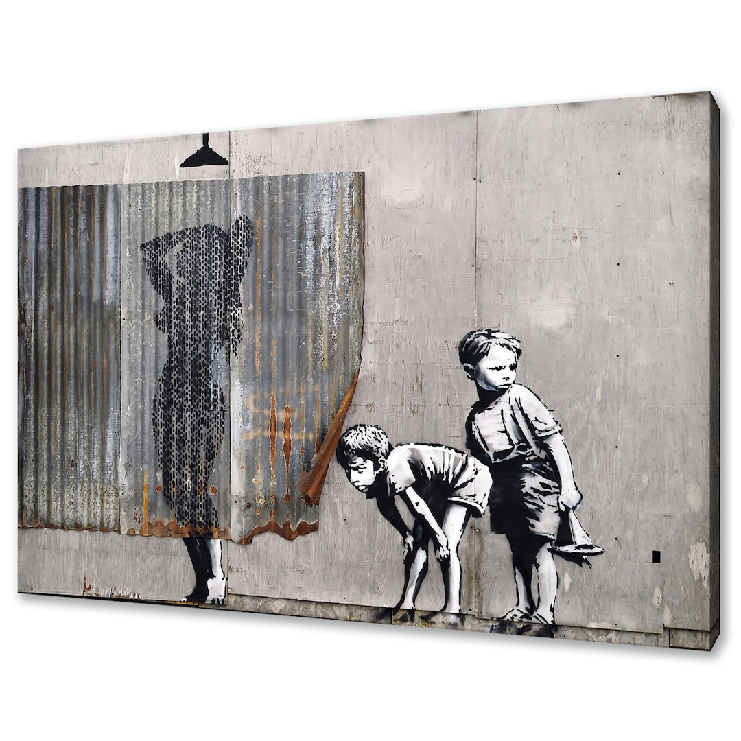 Banksy Peek A Boo Shower Street Art Graffiti Canvas Print Picture Wall ...
