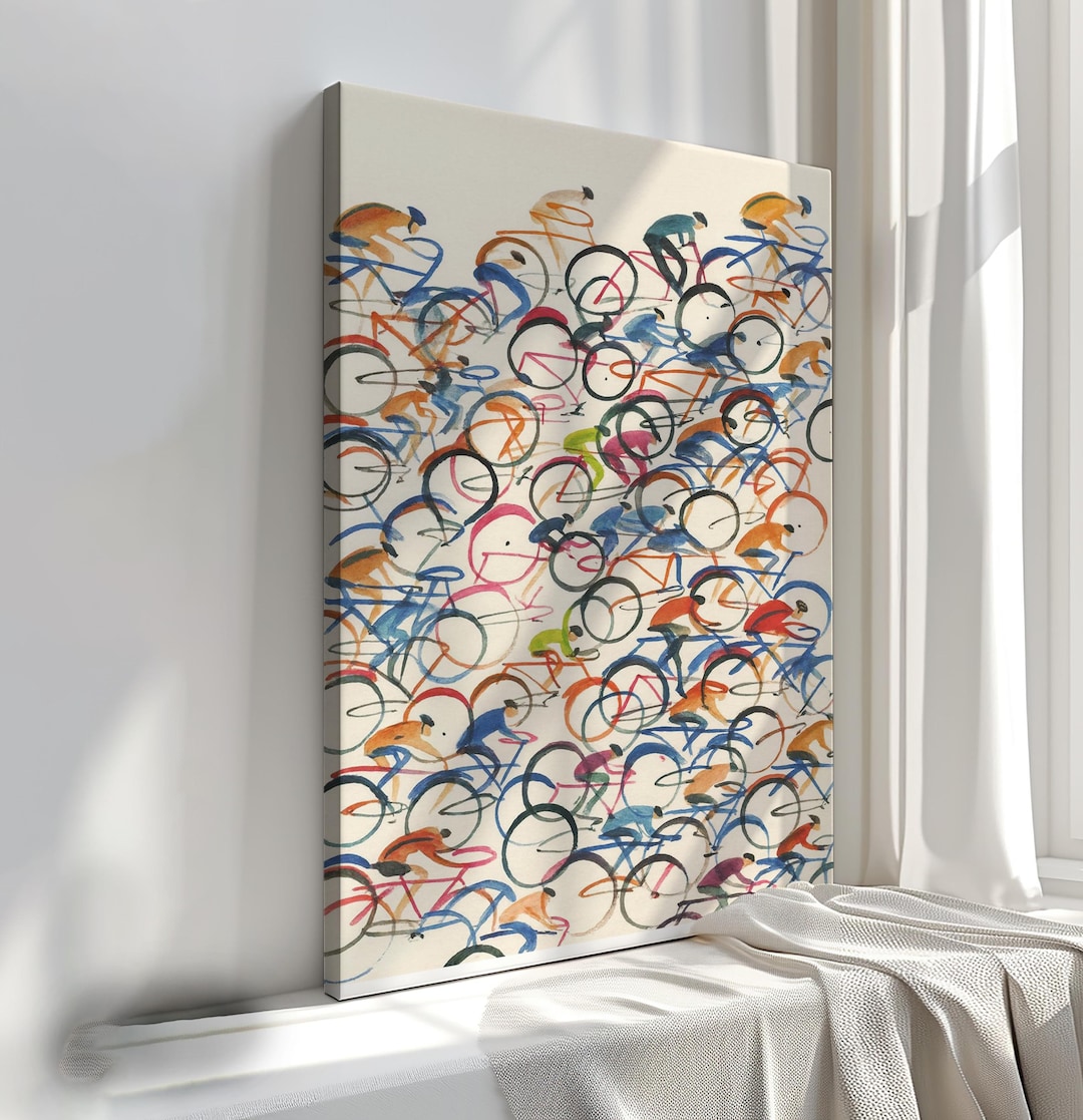 Colourful Cyclists Canvas Print, Modern Abstract Bicycle Racing Wall ...