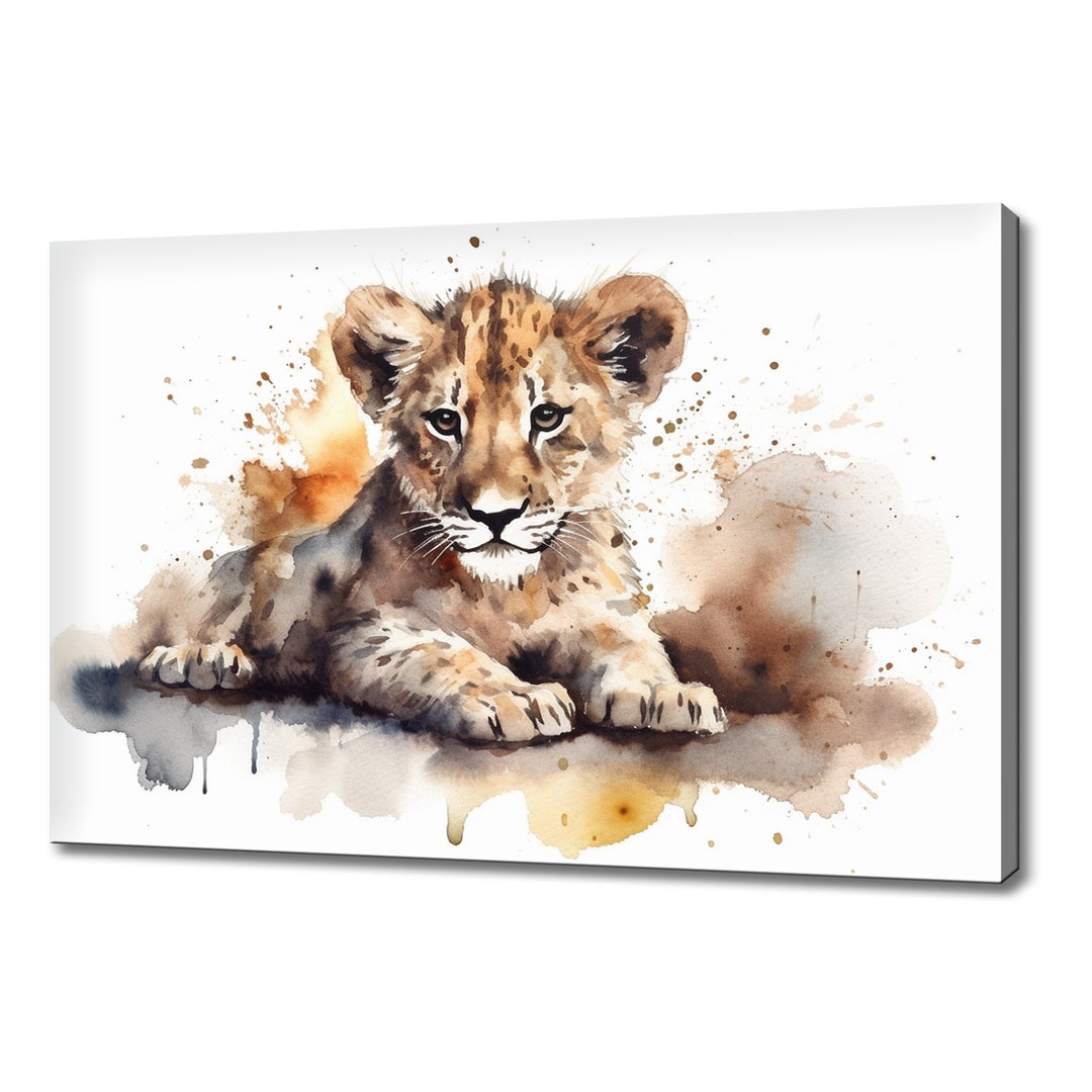 Cute Lion Cub Watercolour Canvas Print | Animals Canvas Picture | Lion ...