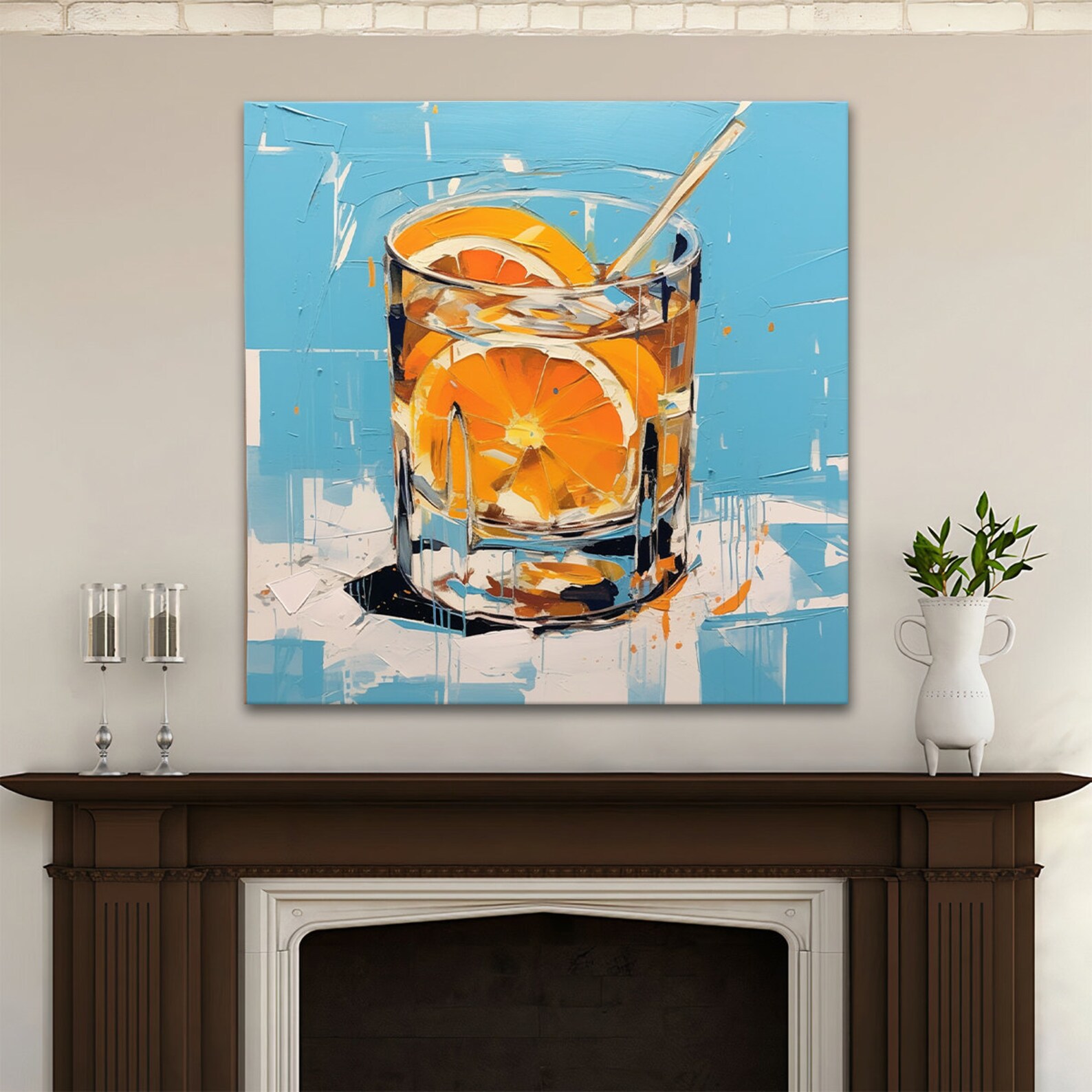 Whiskey Sour Cocktail Abstract Painting Canvas Print Art | Bar ...