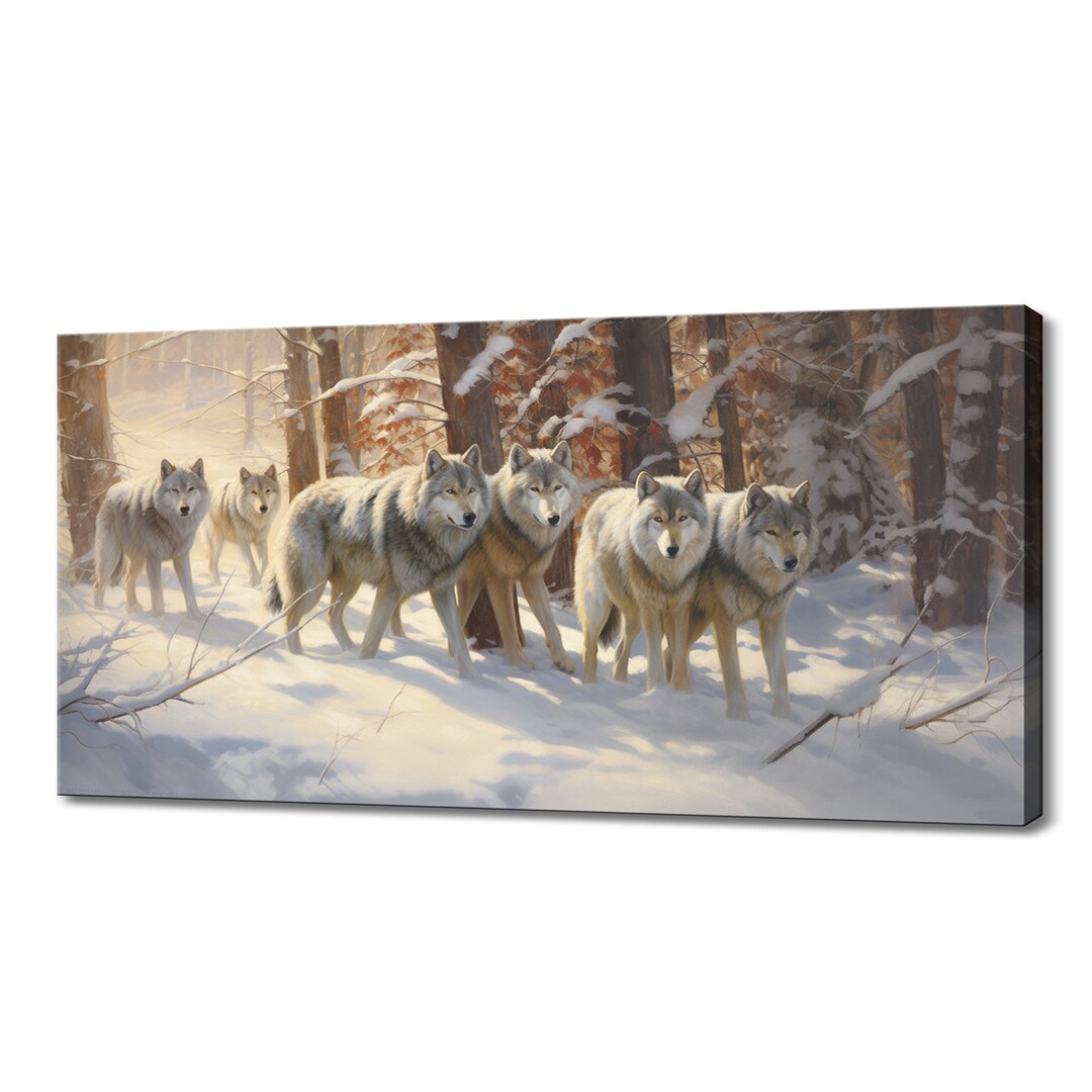 Wolf Pack in Winter Snowy Forest Canvas Print Art | Gift for Wolves ...