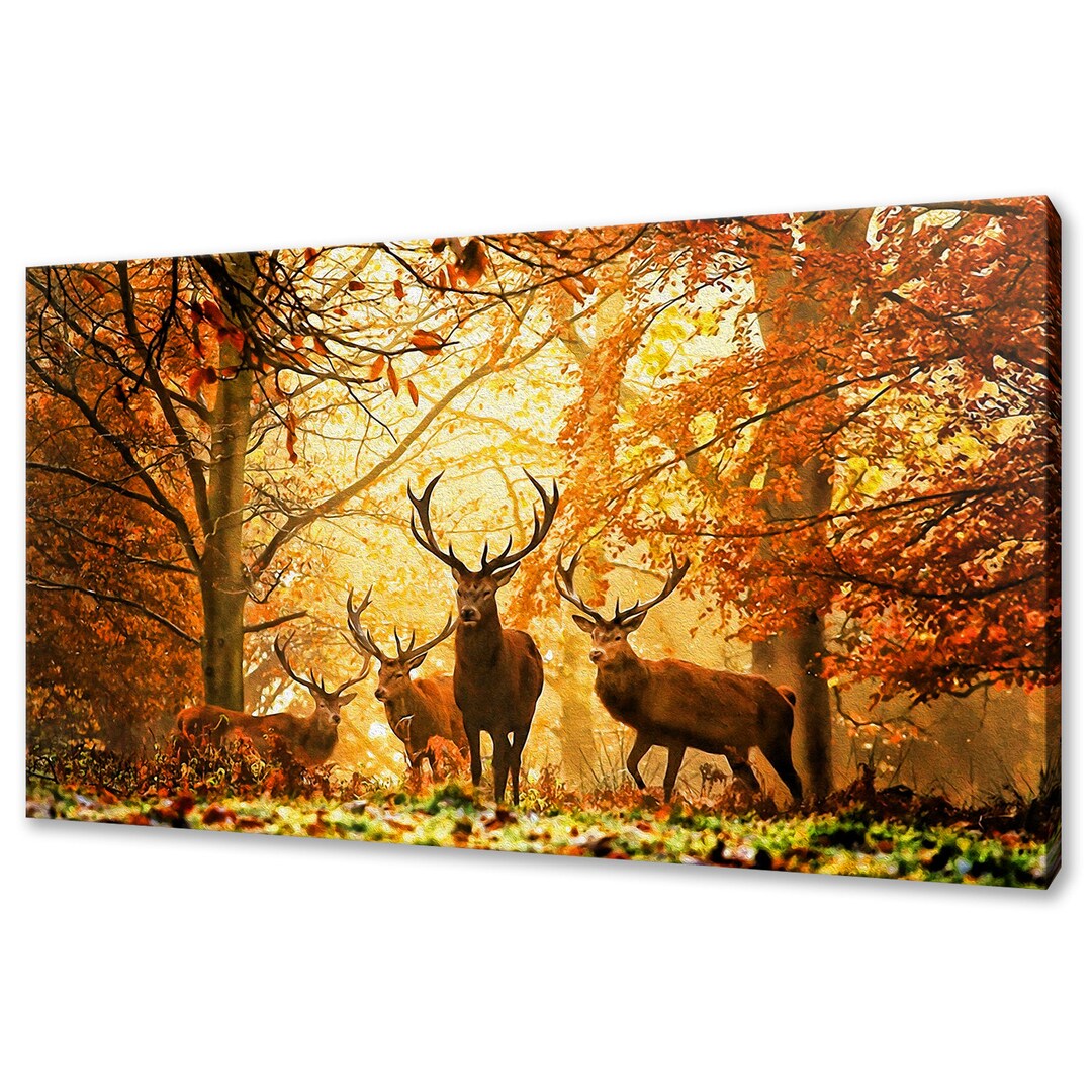 The Deer Autumn Forest Canvas Art Print Animals Wall Hanging Handmade ...