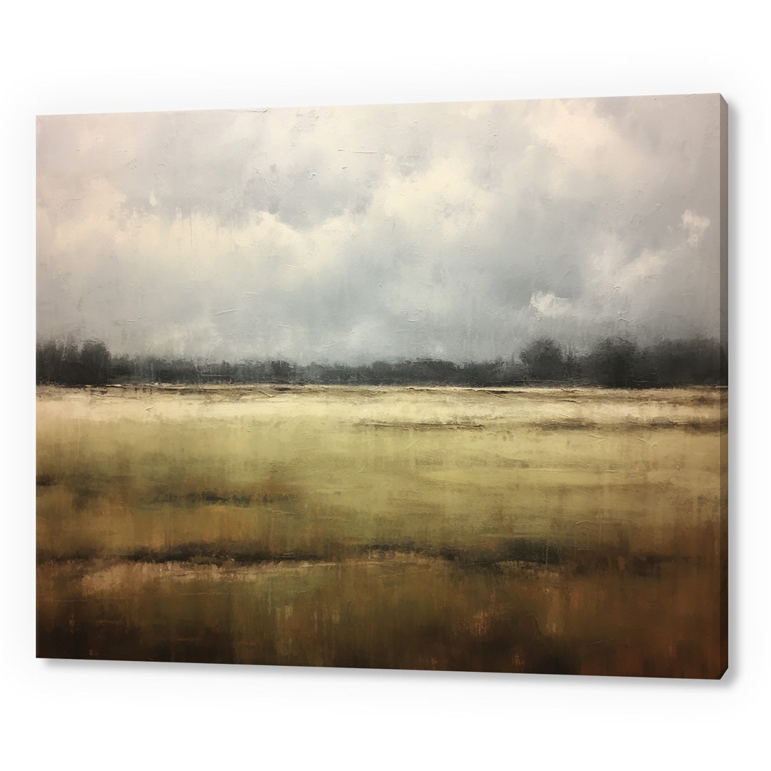 Vintage Stormy Country Landscape, Rustic Moody Painting Canvas Print ...