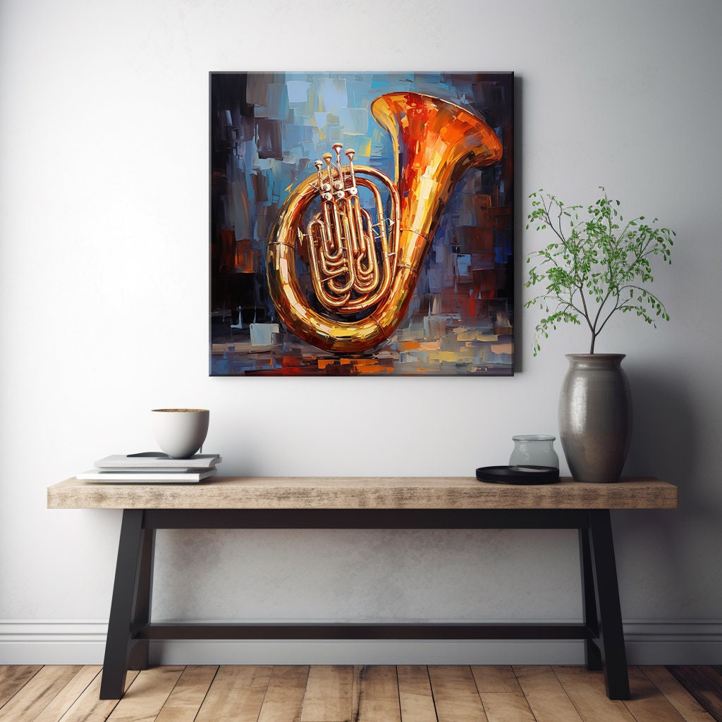 Tuba Music Colourful Painting Style Canvas Print, Musical Instrument ...