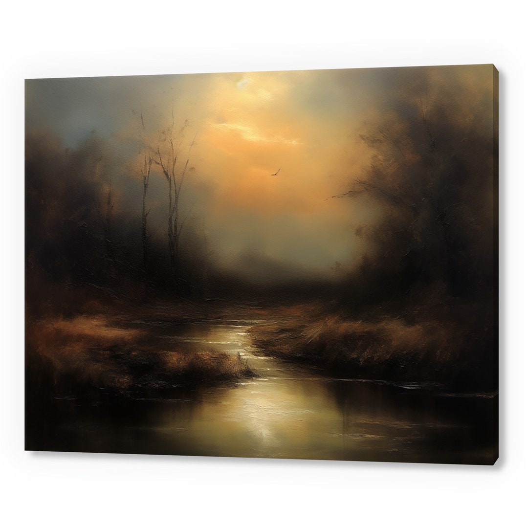 Vintage Sunset Country Landscape, Rustic Moody Painting Canvas Print ...