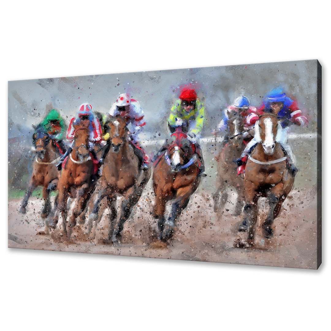 Jockeys Horse Racing Canvas Art Print Wall Hanging Handmade Home Decor ...