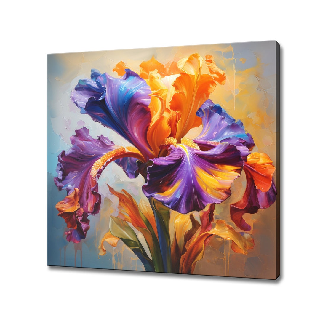 Beautiful Iris Flower Stem Oil Painting Style Canvas Print, Modern ...