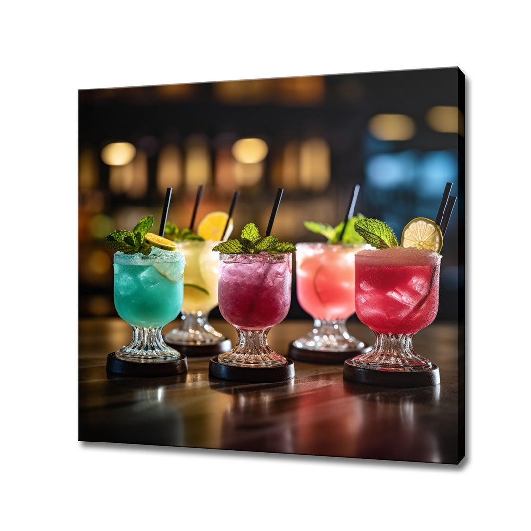 Set of Colourful Tropical Cocktails Glasses Canvas Print Art | Bar ...