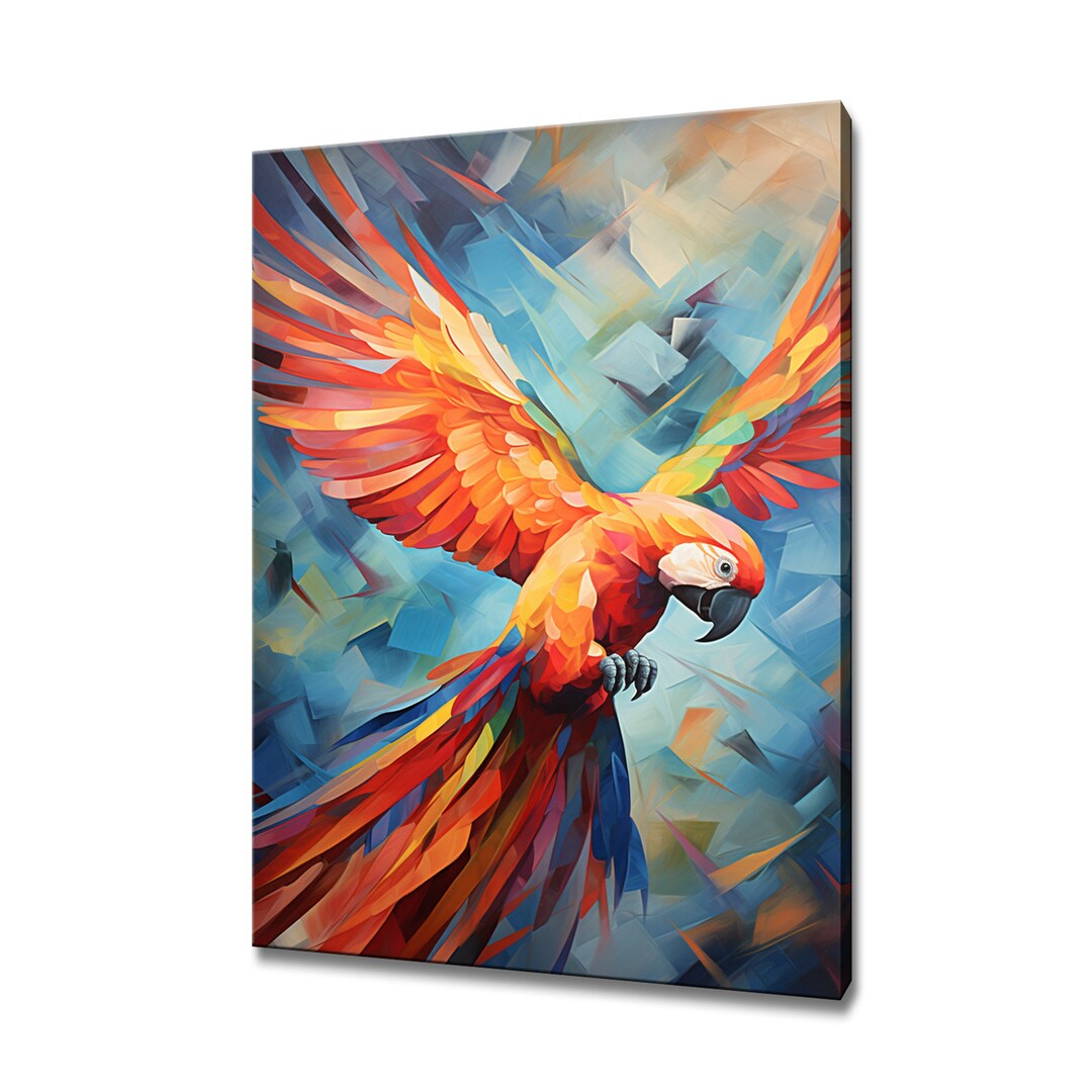Flying Macaw Bird Abstract Painting Canvas Print | Gift for Bird Lover ...
