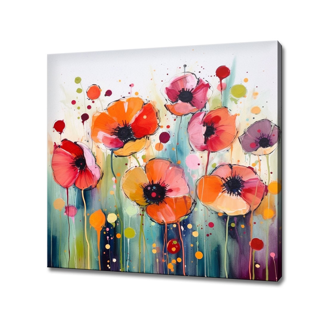 Abstrakte rote Mohnblumen Blumenfeld Aquarell Stil Leinwand Druck, moderne Blumen Wand Kunst ...