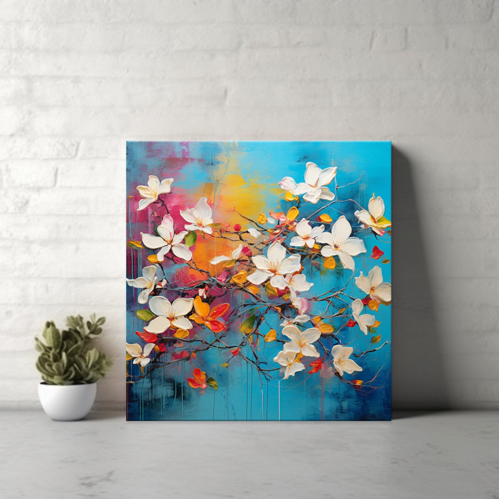 Jasmine Flowers Tree Brunch Oil Painting Style Canvas Print, Modern ...