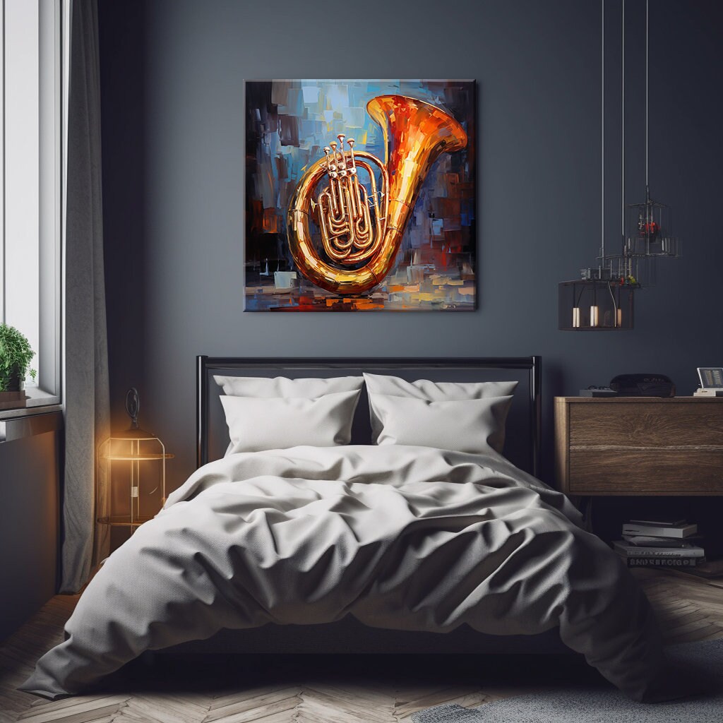Tuba Music Colourful Painting Style Canvas Print, Musical Instrument ...