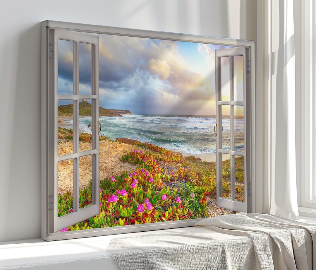 Flowers on the Beach Landscape Canvas Print Wall Art, Sea Scenery ...