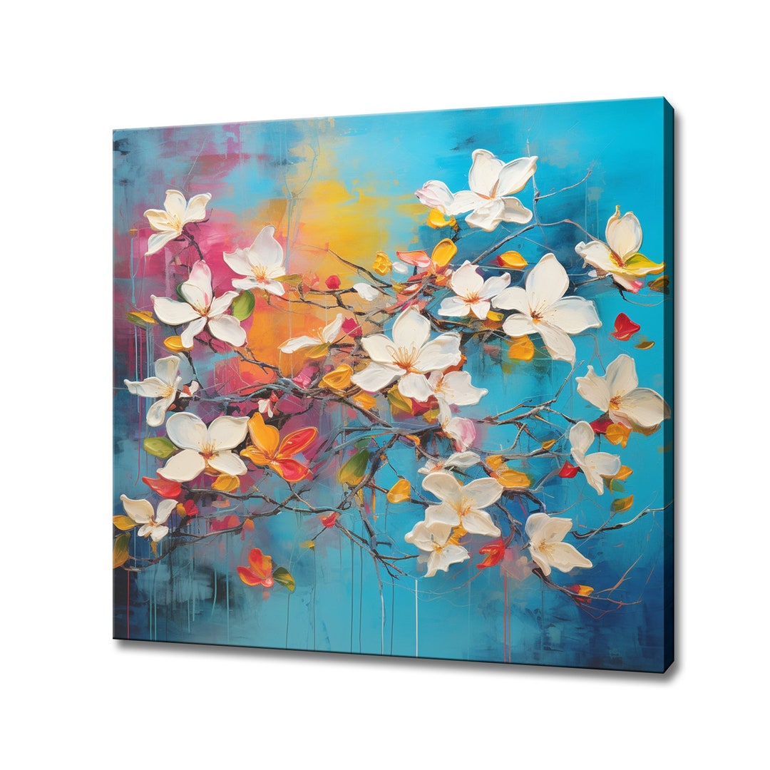 Jasmine Flowers Tree Brunch Oil Painting Style Canvas Print, Modern ...