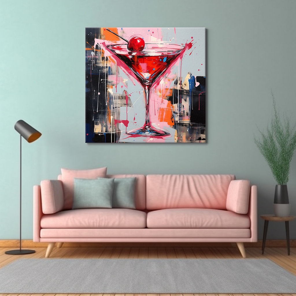 Cosmopolitan Cocktail Abstract Painting Canvas Print Art | Bar ...