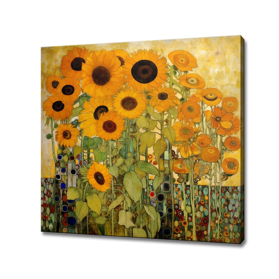 Yellow Sunflowers Field Klimt Style Painting Style Canvas Print, Modern ...