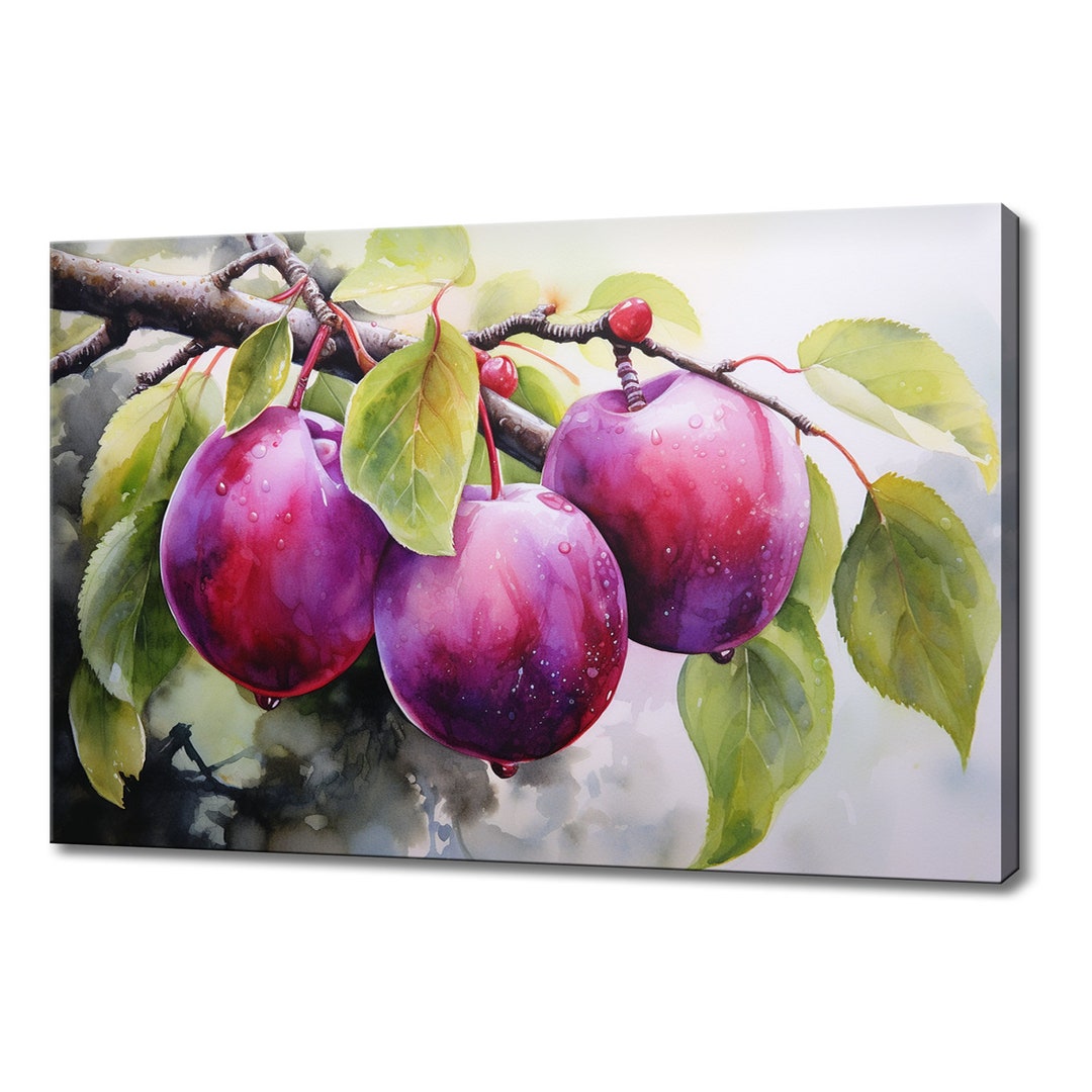 Lila Pflaume Obstbaum Aquarell Leinwanddruck Bunte Früchte - Etsy.de