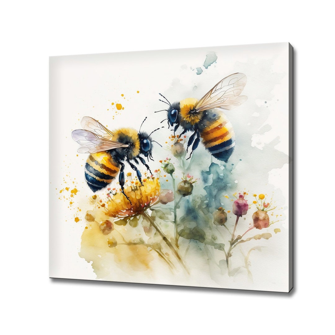 Honey Bees Canvas Art Print | Botanical Floral Picture | Print for Home ...