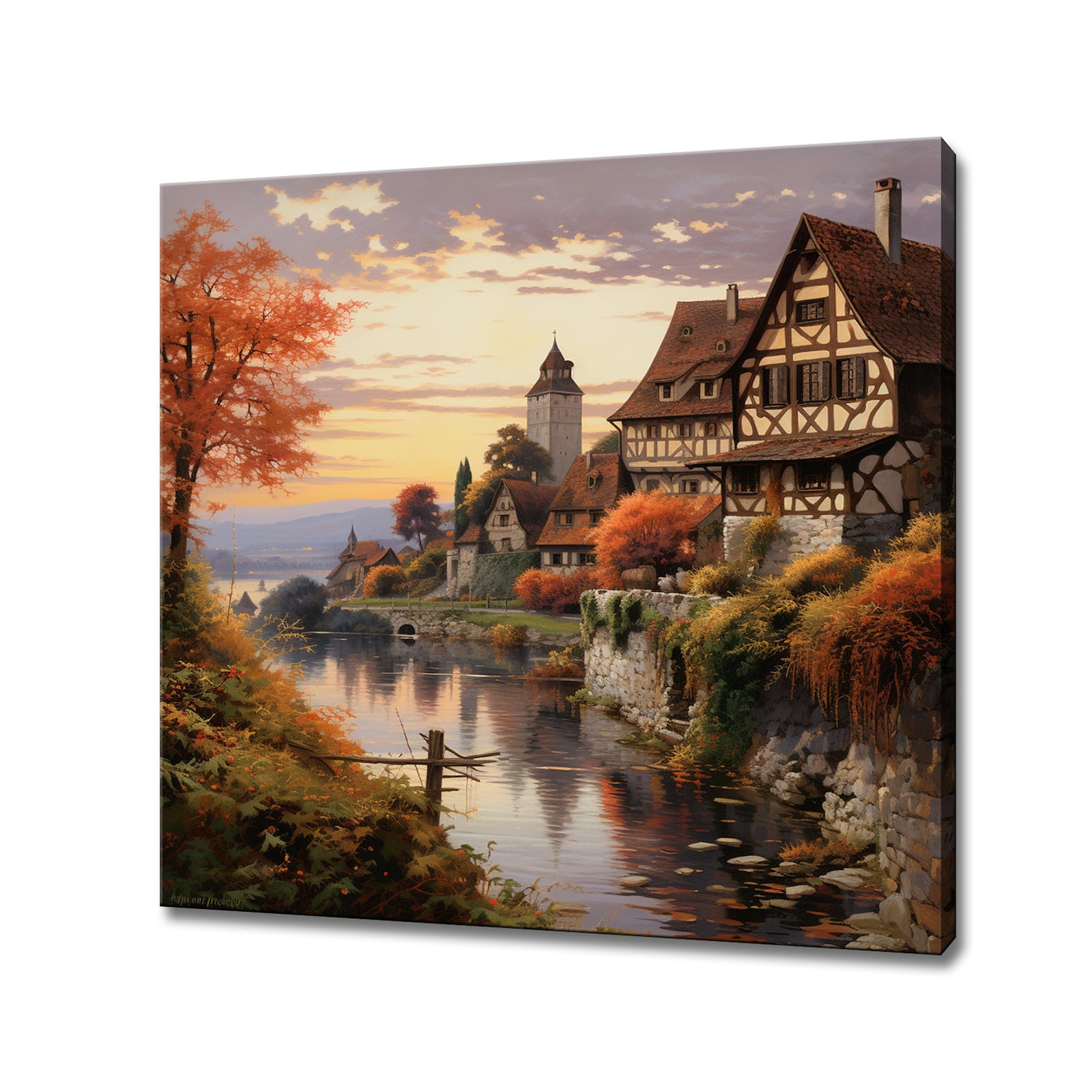 A Village in Germany Art Print Vintage Wall Hanging Picture Colourful ...