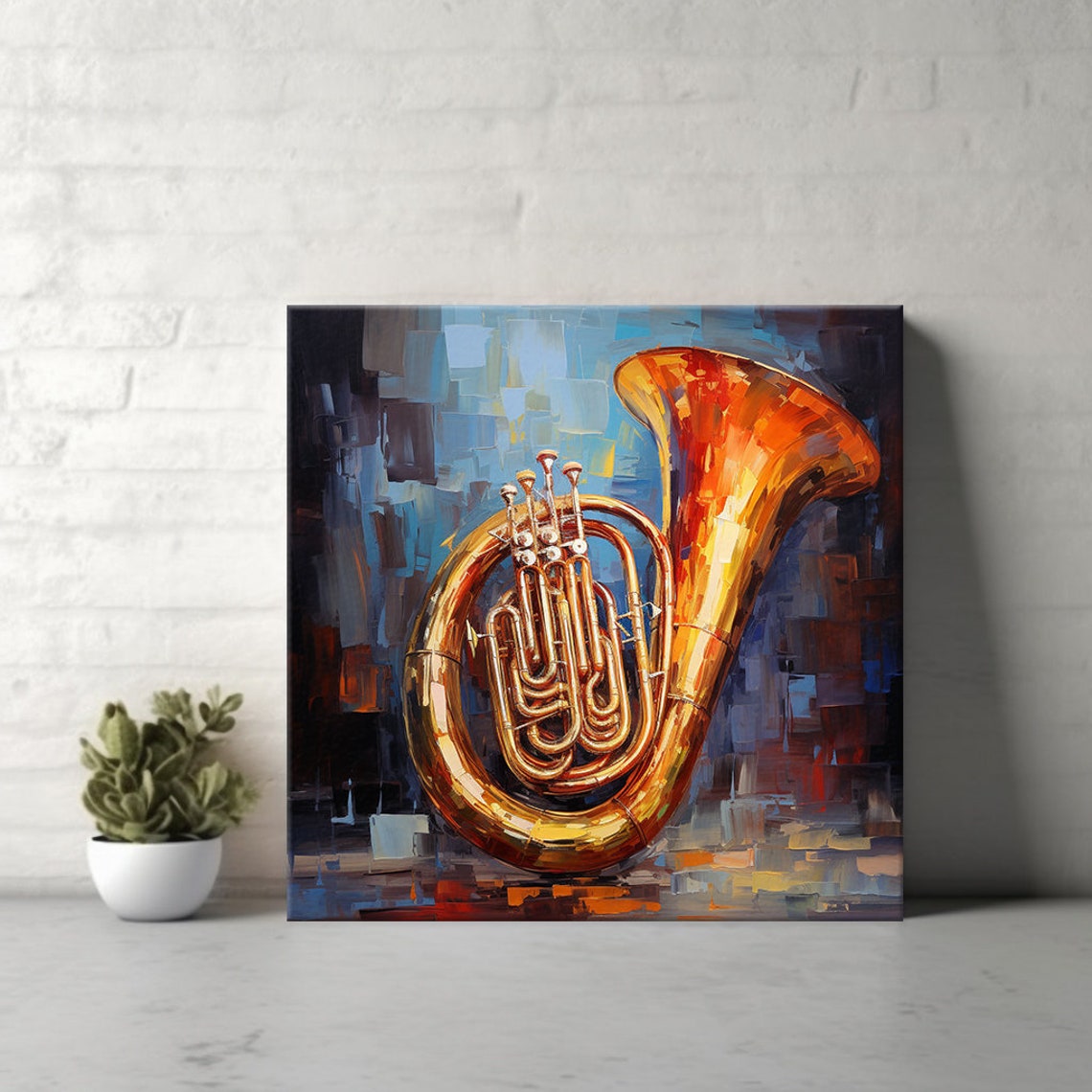 Tuba Music Colourful Painting Style Canvas Print, Musical Instrument ...