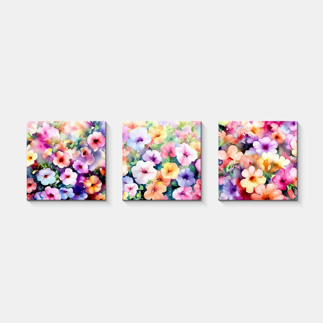 Calibrachoa Blumen Leinwand Kunstdruck | Aquarell Bild | Druck für zu Hause oder im Büro ...