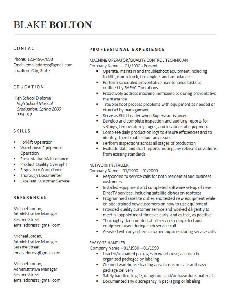 Simple Mens Resume Template - Etsy